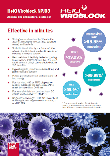 HeiQ Viroblock NPJ03 antiviral textile technology tested effective ...